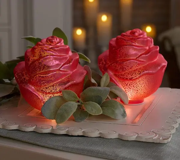 VALERIE PARR HILL Set Of 5.5' Illuminated Mercury Glass Roses Valerie