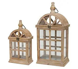 MELROSE White-washed Wooden Lantern W/rounded T P Set Of Two