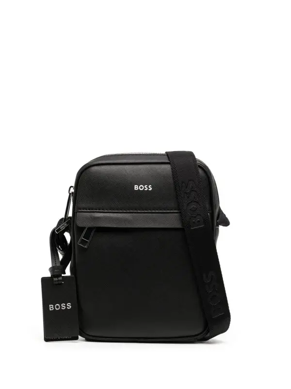 Hugo Boss Leather Messenger Bag With Logo
