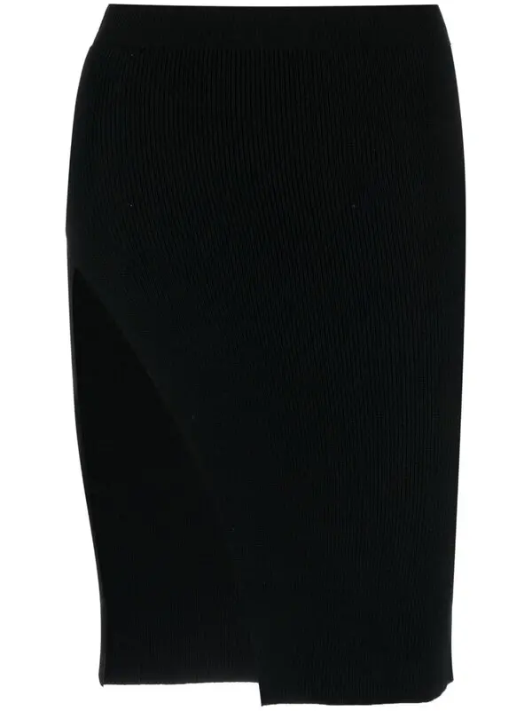 LANEUS Ribbed-knit Asymmetric Midi Skirt - Black