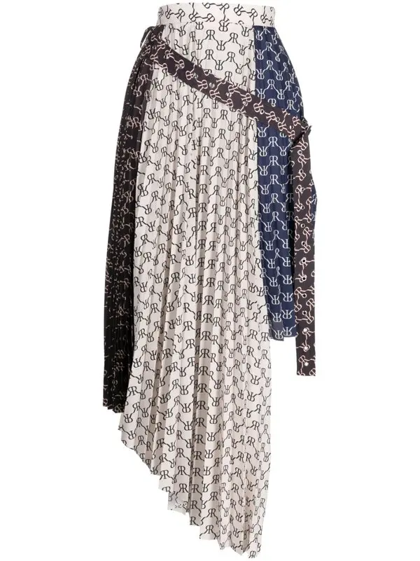 Rokh Asymmetric Monogram-print Midi Skirt