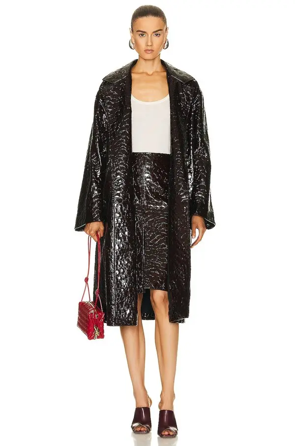 Bottega Veneta Croc Embossed Leather Coat