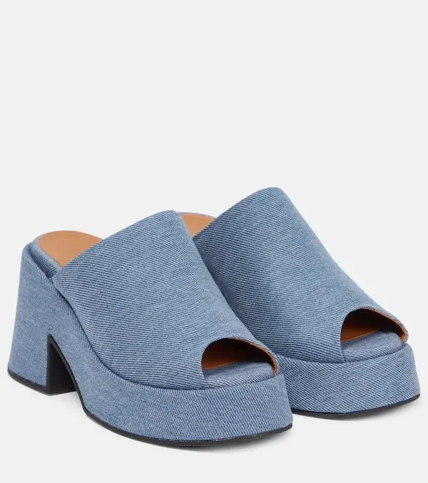 GANNI Platform Denim Mules - Blue