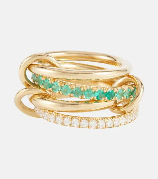 SPINELLI KILCOLLIN Halley Set Of Four 18kt Rings With Emeralds And Diamonds