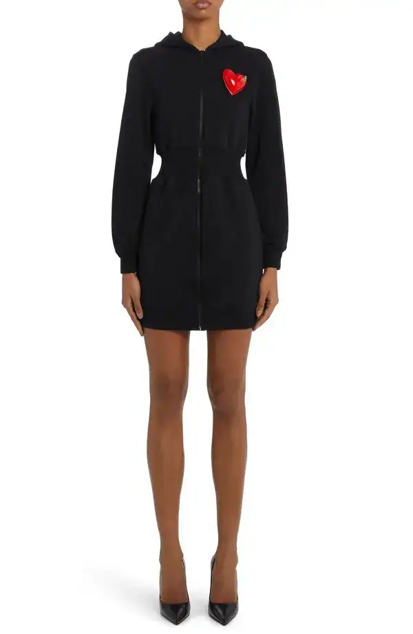 Moschino Inflatable Heart Long Sleeve Zip-Up Hoodie Dress In Black - 60%  Off | Editorialist