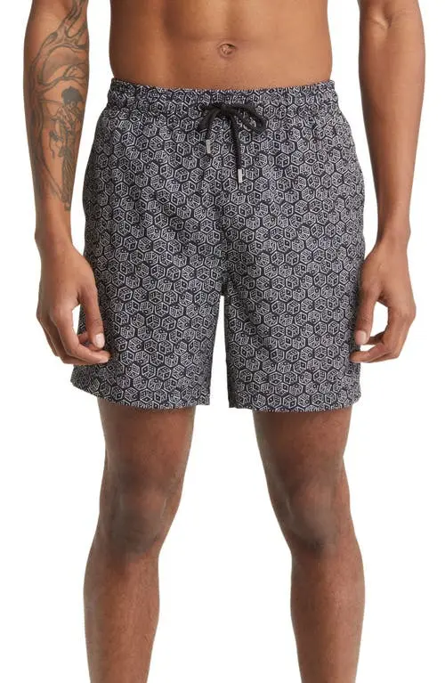 Stone Rose Dice Print Swim Trunks - Black