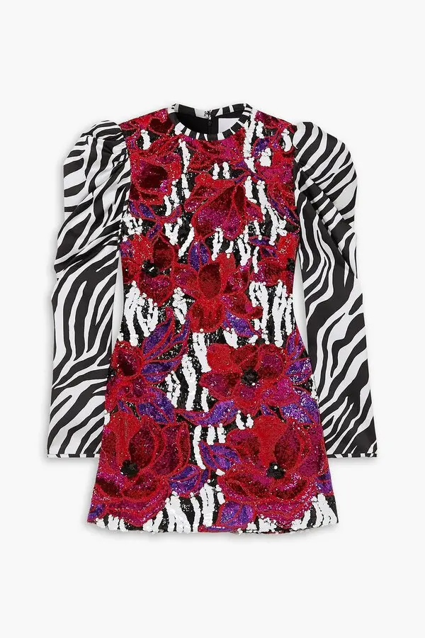 Halpern Sequin-embellished Zebra-print Mini Dress