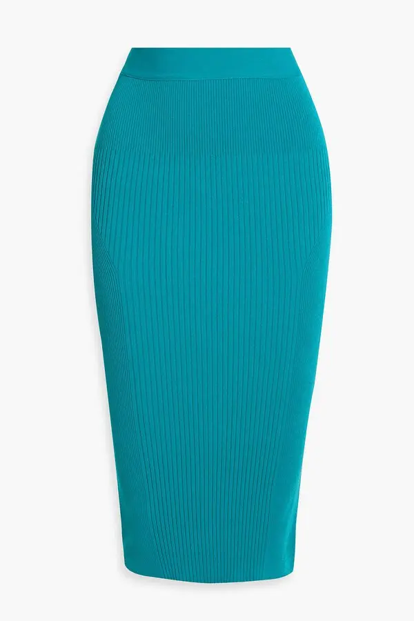 Herve Leger Ribbed-knit Midi Skirt - Teal