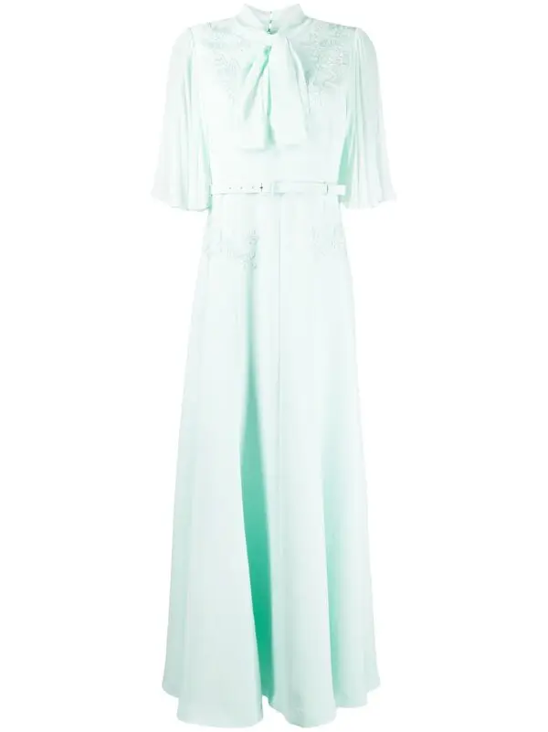 green emerald velvet dress Green Rhinestone Maxi Dress – self-portrait main image 1