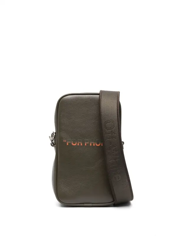 Off-White Slogan-print Leather Bag - Green
