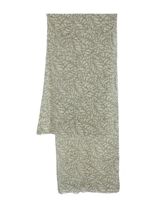 Brunello Cucinelli Leaf-print Linen Scarf