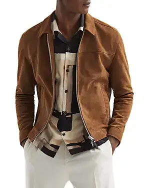 Buy REISS Riley Suede Zip Front Jacket - Tobacco At 30% Off | Editorialist