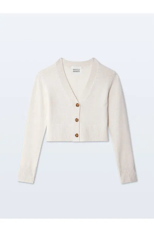 WHITE & WARREN Cashmere Button Cardigan - White