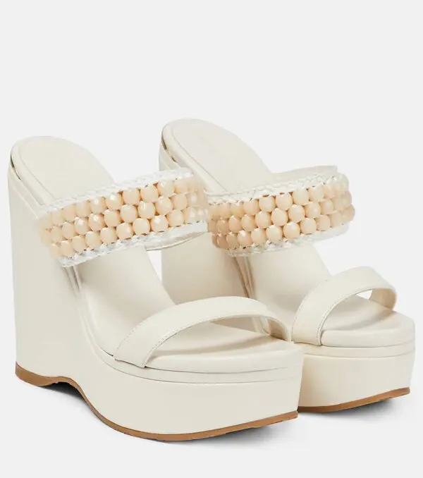 JIMMY CHOO Amoure Wedge 130 Leather Sandals - Neutrals