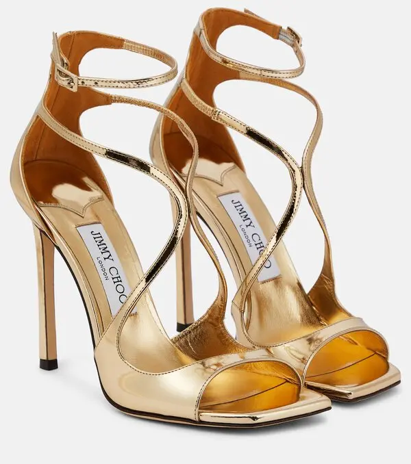 JIMMY CHOO Azia 110 Patent Leather Sandals - Gold