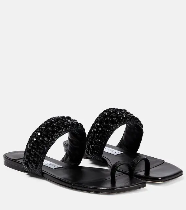 JIMMY CHOO Amoure Embellished Raffia Sandals