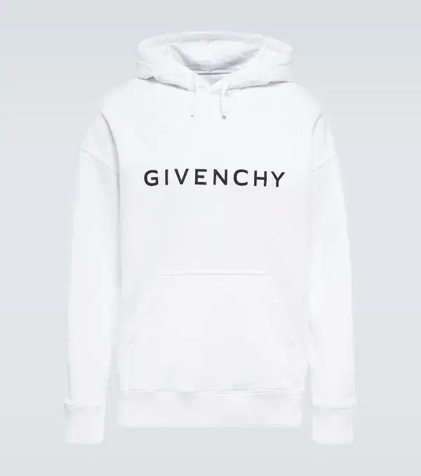 GIVENCHY ホワイト ロゴ パーカー Givenchy Archetype Logo Cotton Jersey Hoodie In White - 40% Off