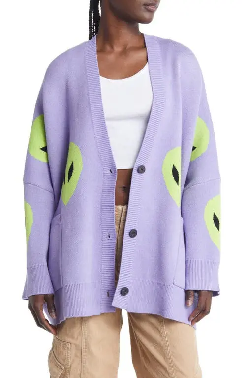 DRESSED IN LALA Boxy Oversized Printed Cardigan