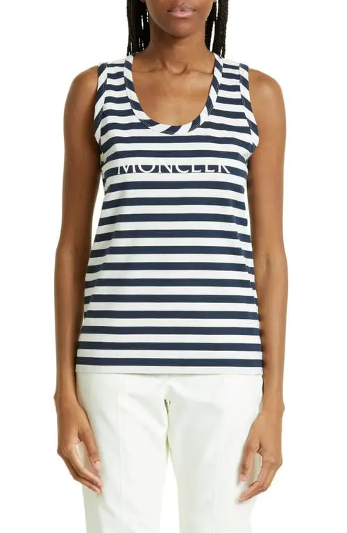 Moncler Stripe Logo Tank Top - Blue/white Multi