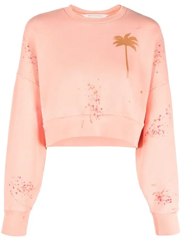 Palm Angels Pxp Palm Tree-print Cropped Sweatshirt