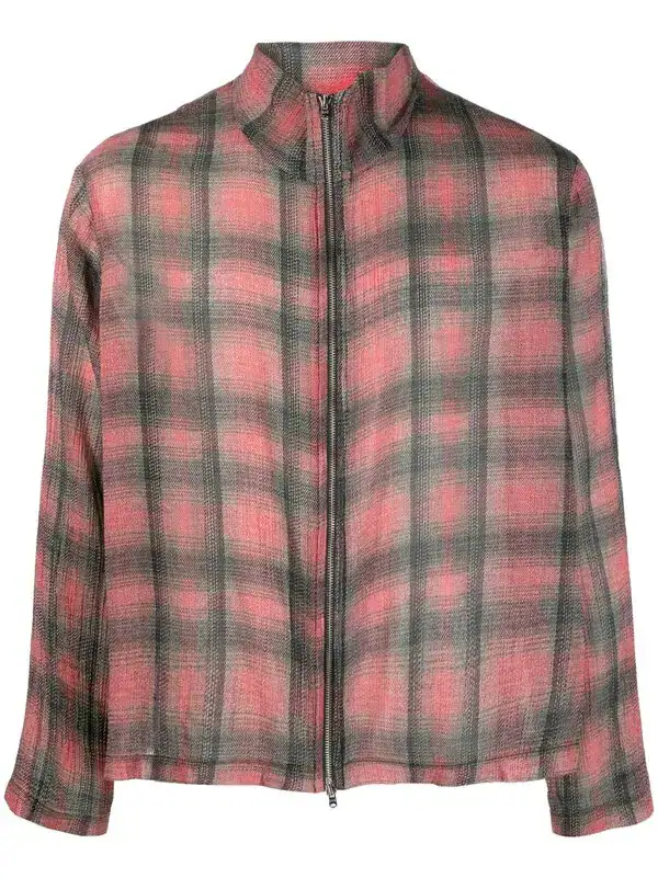 Our Legacy Check-Pattern Zip-Up Shirt In Pink - 48% Off | Editorialist