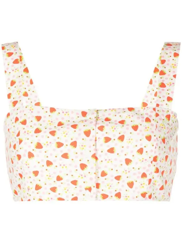 Batsheva Strawberry-print Bralette Blouse - White