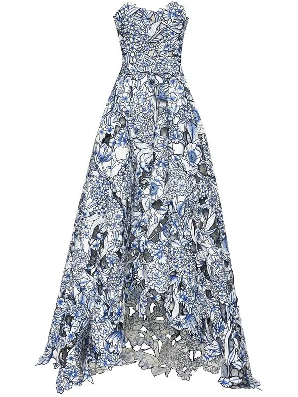 Oscar De La Renta Guipure-Lace Flared Dress In Blue - 50% Off | Editorialist