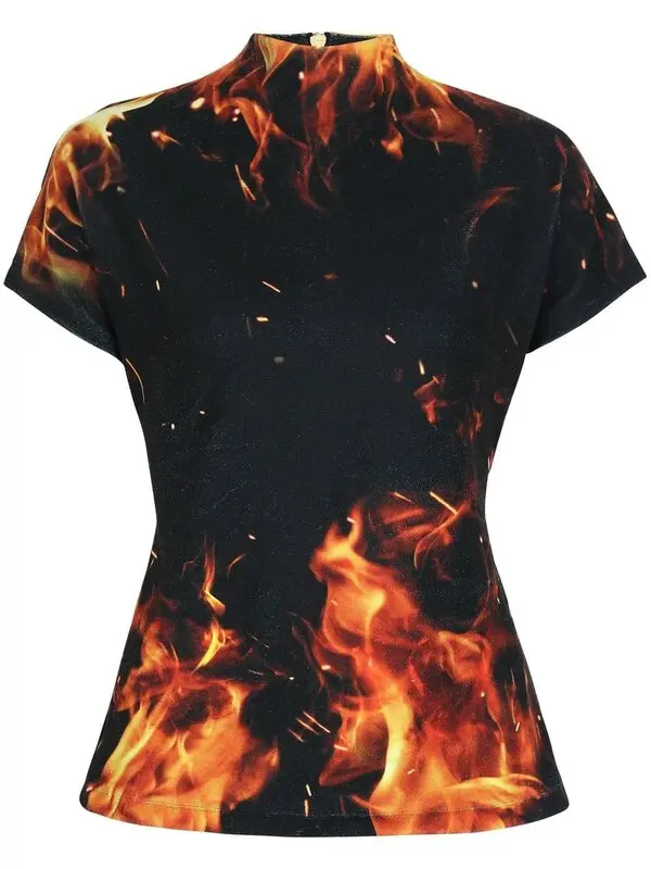 Balmain Fire Print Velvet Top