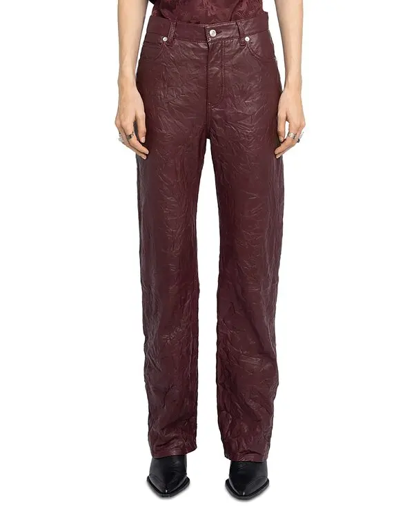 Zadig&Voltaire Evy Crinkled Leather Pants - Burgundy