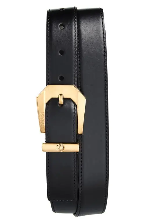 Versace Western Buckle Leather Belt In Black/Versace Gold 40