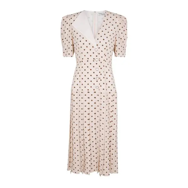 Alessandra Rich Polka-Dot Silk Midi Dress In Beige - 51% Off | Editorialist