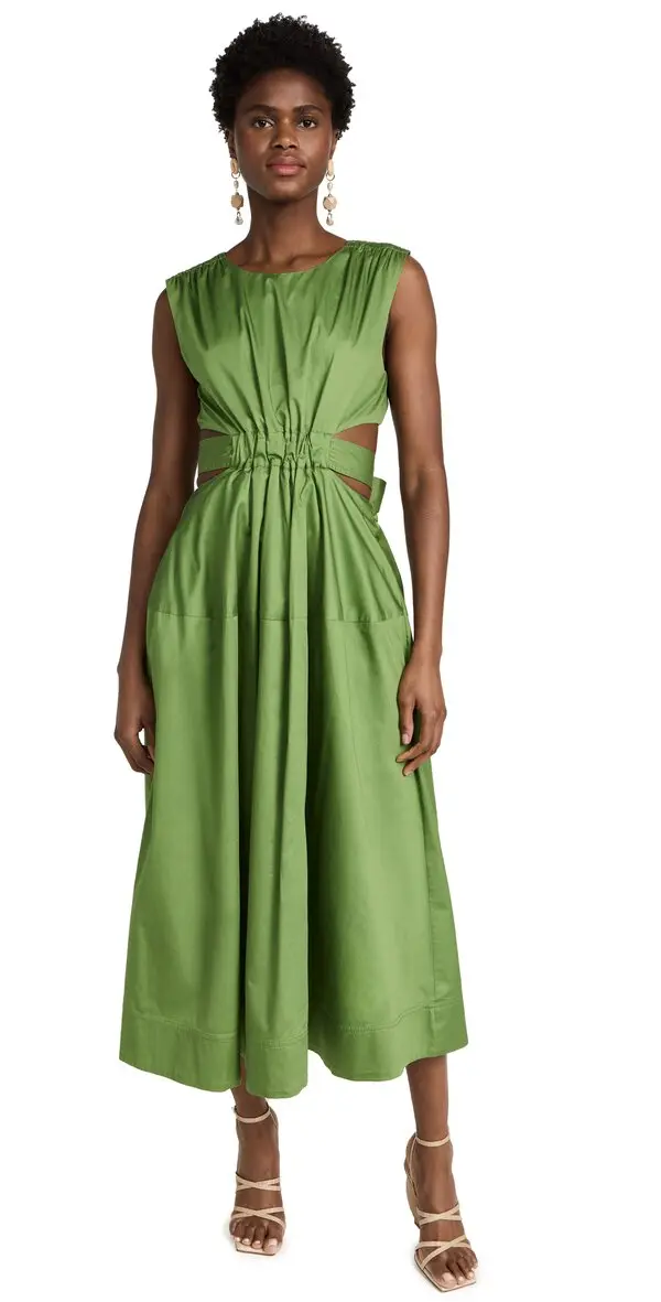 knee length dresses for ladies Rent Fallingwater Gathered Midi Dress Green by Aje