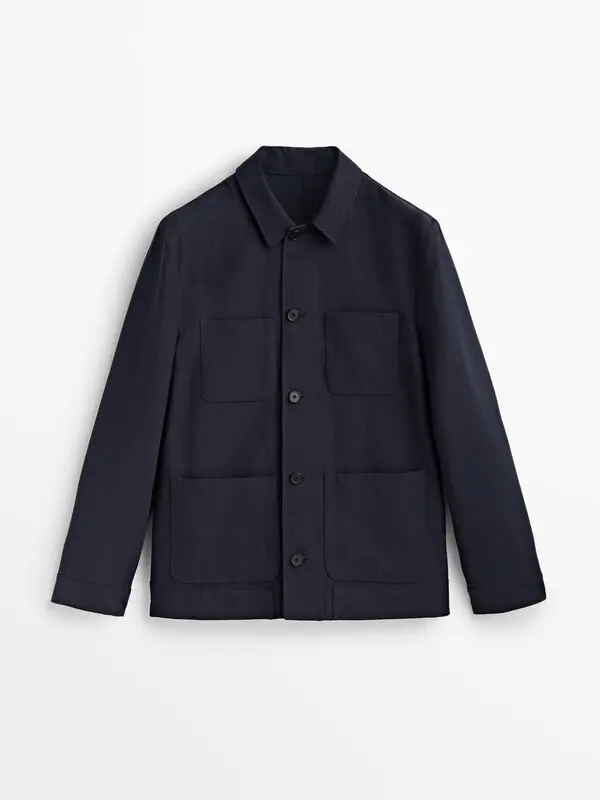 Buy Massimo Dutti False Plain Overshirt Limited Edition - Navy Blue At ...