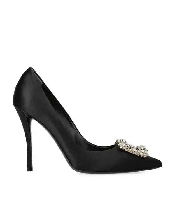 Roger Vivier Satin Flower Strass Pumps 100 Black Editorialist