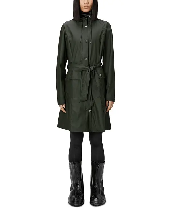 Rains Curve Hooded Belted Waterproof Jacket - Green