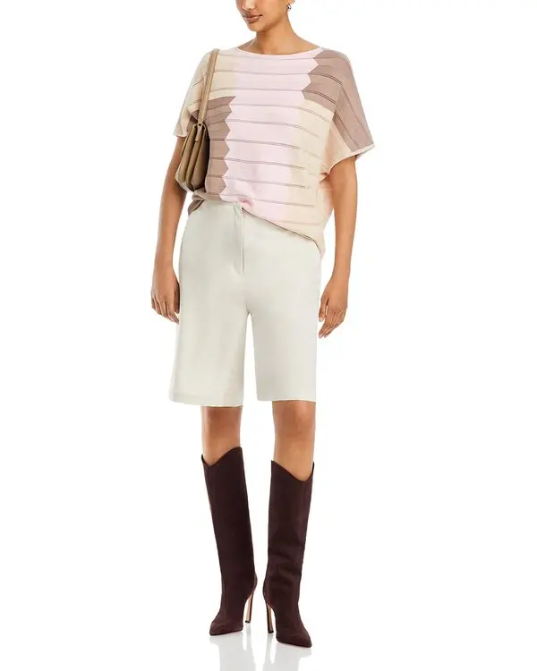 Misook Color Block Pointelle Top - Rose/biscotti/macchiato