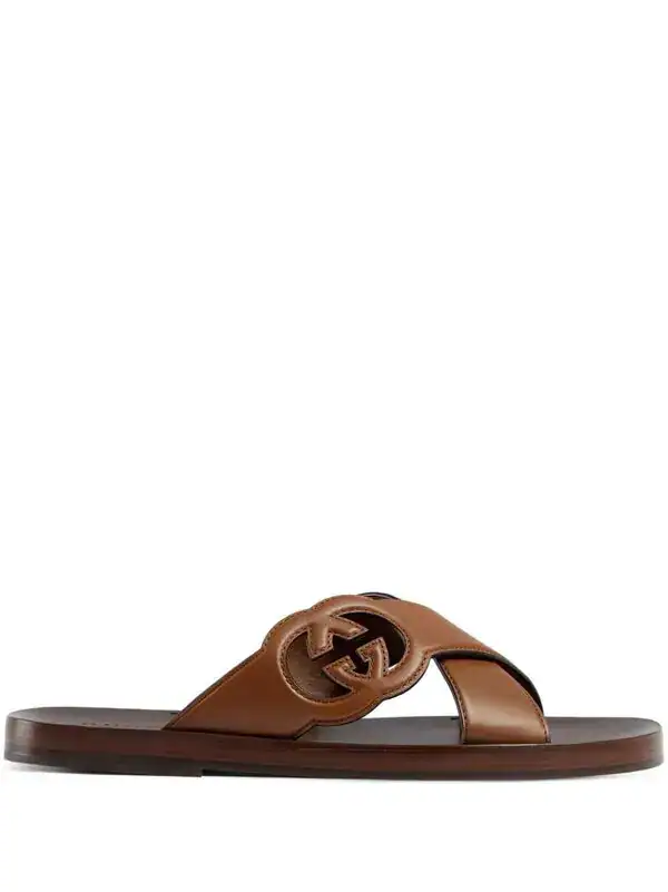 Gucci Gg-Motif Leather Slippers - Brown | Editorialist