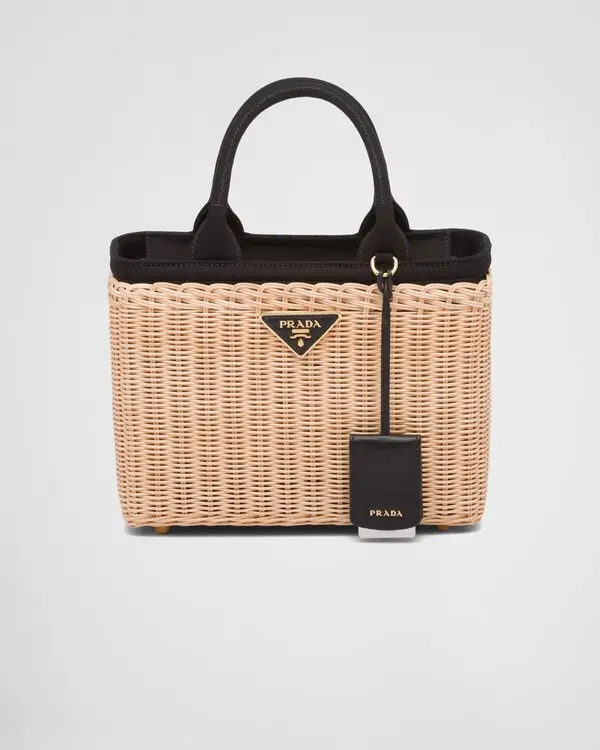 日本未入荷☆prada☆Wicker and canvas tote bag Prada Wicker And Canvas Tote Bag - Tan/Black | Editorialist