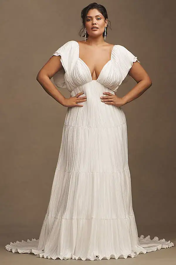 Bhldn Valerie Pleated Satin Wedding Gown - Ivory