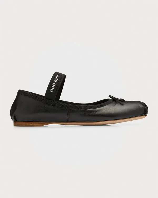 Miu Miu Leather Ballerina Flats - Nero
