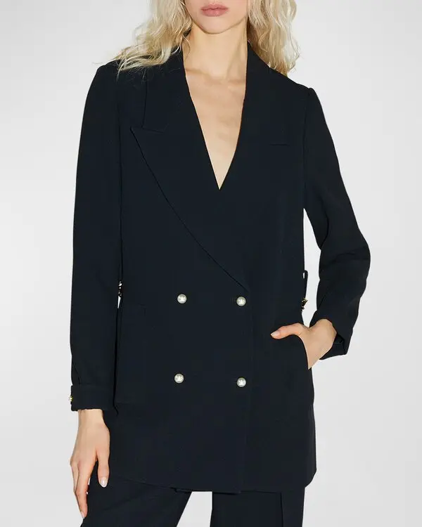 CALLAS MILANO Chain-embellished Double-breasted Crepe Blazer