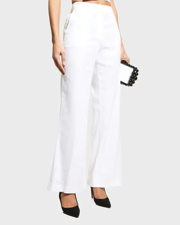 MILLY Lennon Linen-blend Bootcut Pants