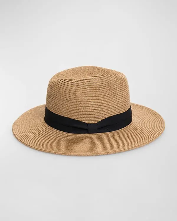 PIA ROSSINI Tobago Straw Fedora With Bow Band - Beige