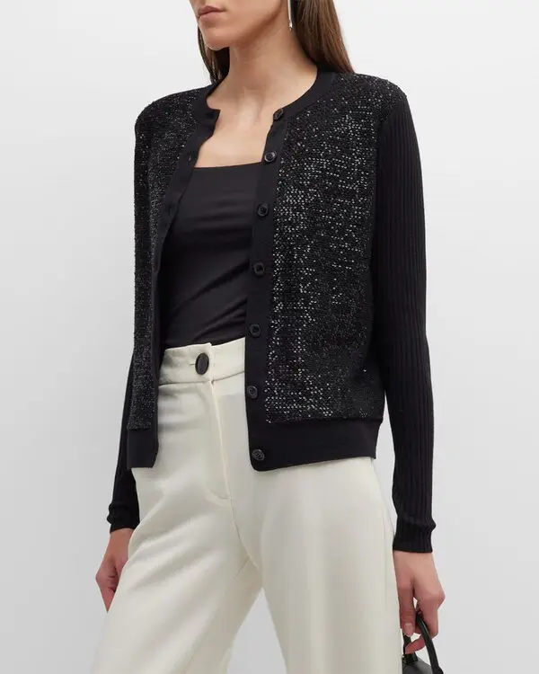St. John Sequin-front Knit Cardigan