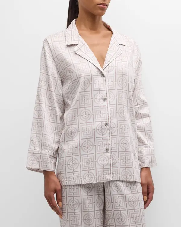 Natori Cropped Infinity-print Cotton Pajama Set - Smoked Pearl
