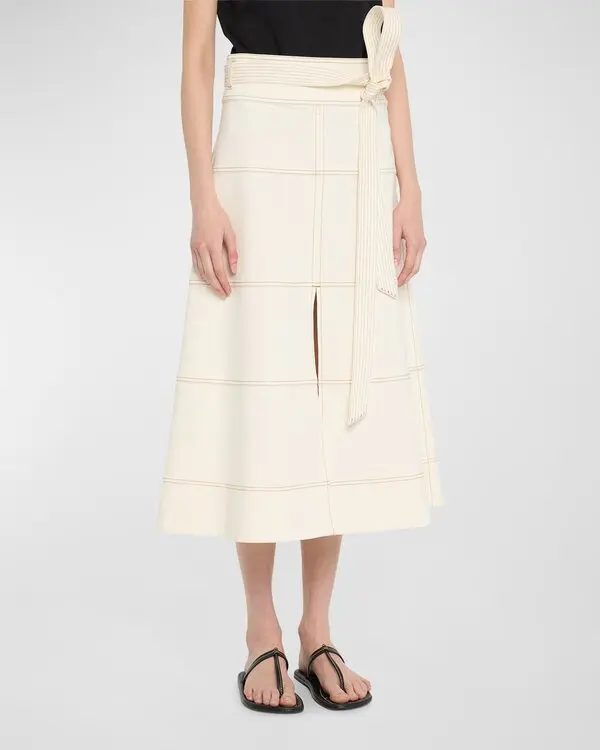 Tanya Taylor Hudson High-waist Denim Midi Skirt - Chalk