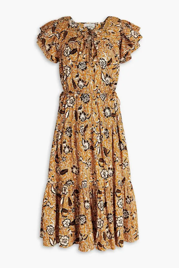 Ulla Johnson Amber Gathered Floral-Print Cotton-Blend Midi Dress