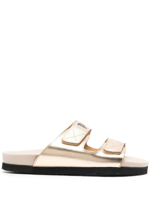 Palm Angels Logo-print Leather Slides - Gold