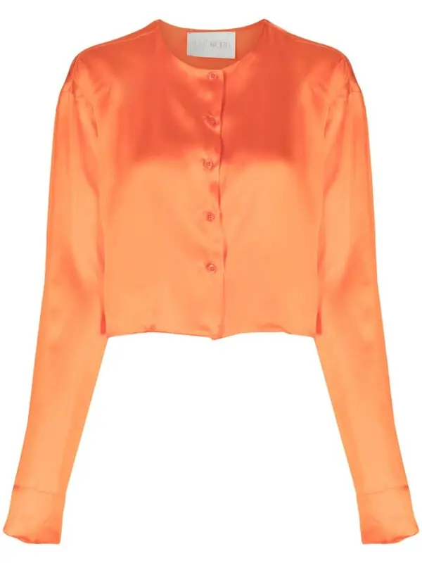 WOERA Collarless Silk Shirt - Orange