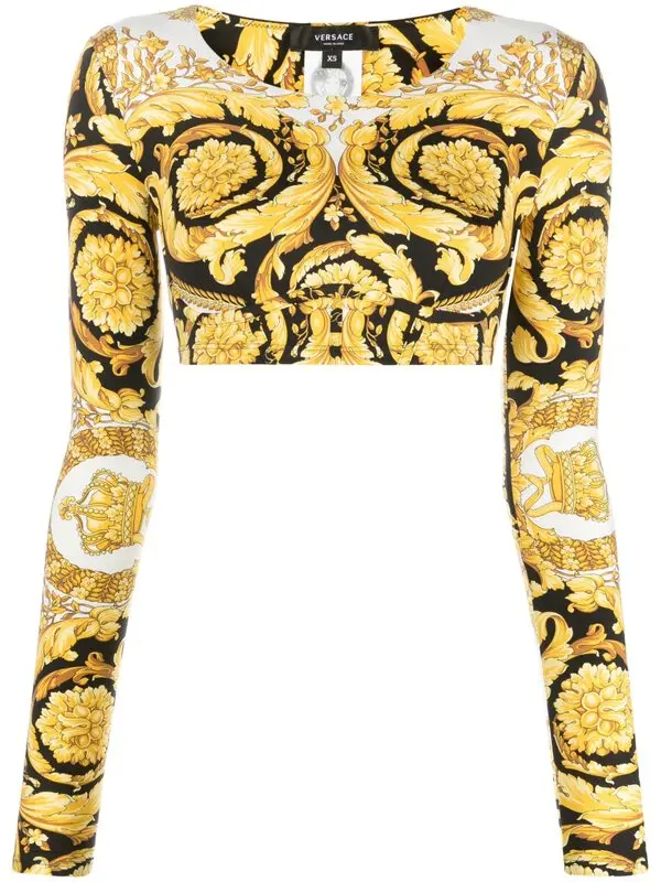 Versace Barocco-print Crop Top - White